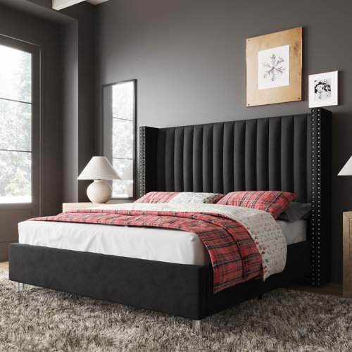 Lark Manor Addesyn Upholstered Wingback Bed And Reviews Wayfair